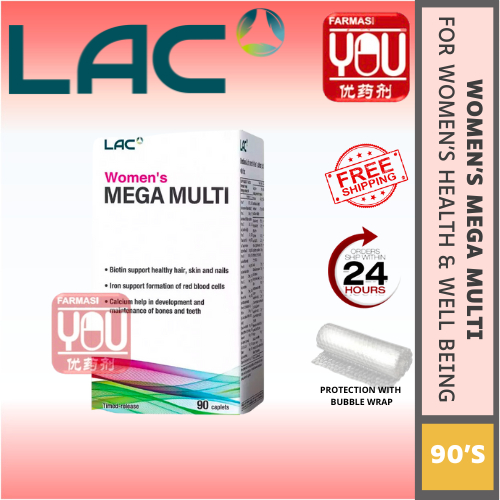 [YOUPHARMACY] LAC WOMEN'S MEGA MULTI TIME-RELEASE 90 CAPLETS | Shopee ...