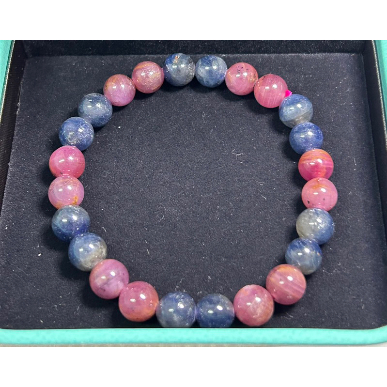 天然红宝蓝宝石手串 / Natural Blue Sapphire and Ruby bracelet 8mm / Semula jadi ...