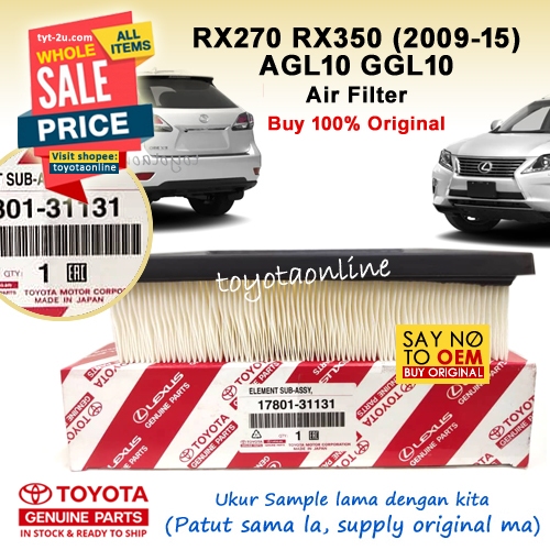 Lexus RX200t RX270 RX300 RX350 AGL10 GGL10 (09-) AGL20 ASU60 (Turbo ...