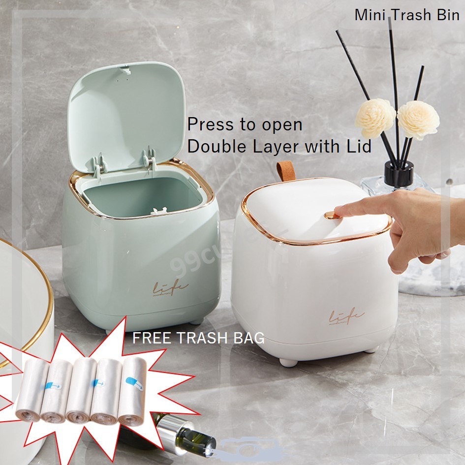 Desk Table Dustbin Storage Trash Can Press Type with Lid mini Rubbish ...