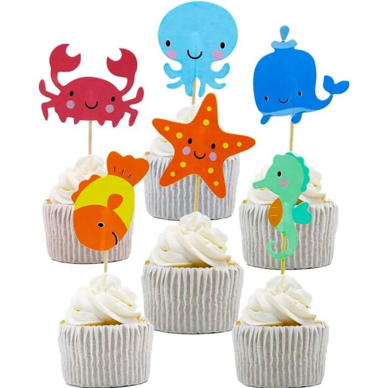24pcs/set Cupcakes Topper Ocean Animals Theme/Octopus Starfish Seahorse ...