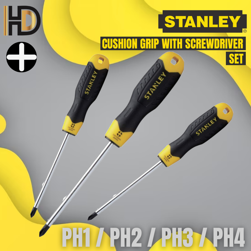 STANLEY Cushion Grip Screwdriver Phillips / 4 Size Optional / PH0 & PH1 ...