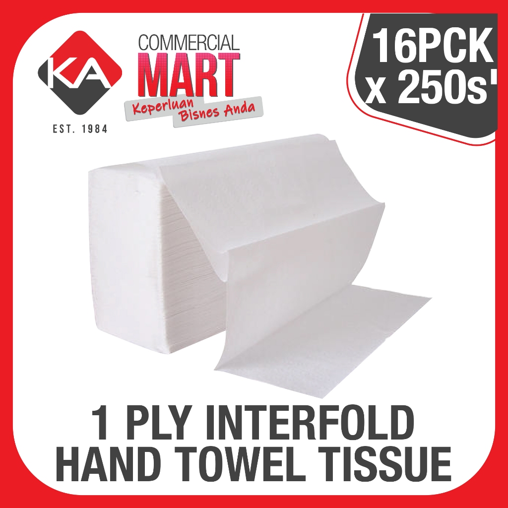 1 PLY INTERFOLD HAND TOWEL 210mm x 200mm VIRGIN PULP (250SHEETS x 16PACKS) KA-MART | Shopee Malaysia