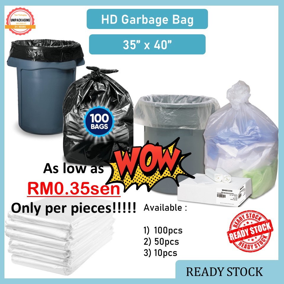 Garbage Bag 35"x40" | 10/50/100s Plain, Black | Plastik Sampah Besar ...