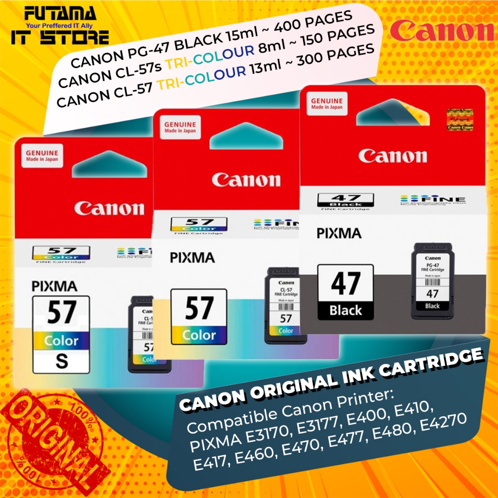 Canon PIXMA PG-47 (Black), CL-57/CL-57s (Colour) Original Ink ...
