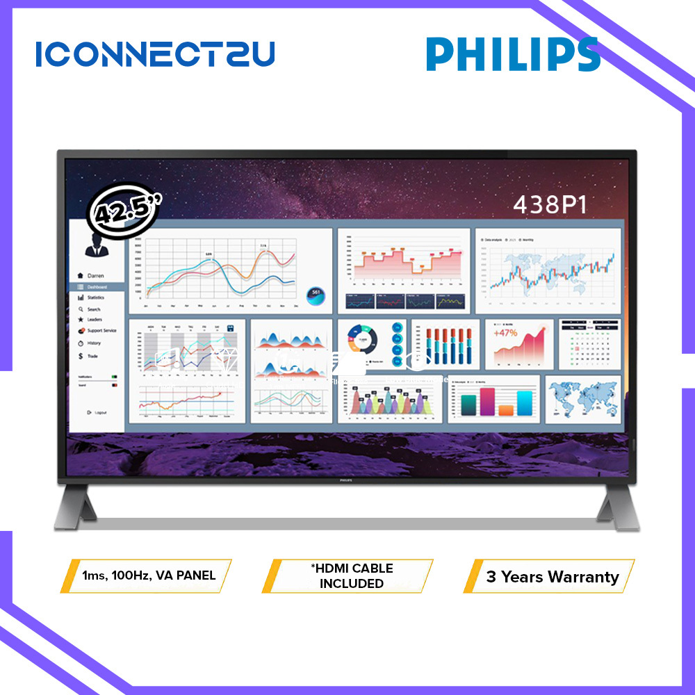 Philips 42.5" 438P1 5ms 4K Ultra HD LCD display with MultiView Monitor ...