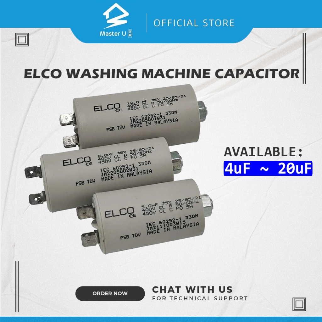 ELCO WASHING MACHINE CAPACITOR 4UF/5UF/6UF/7UF/8UF/9UF/10UF/11UF/12UF ...