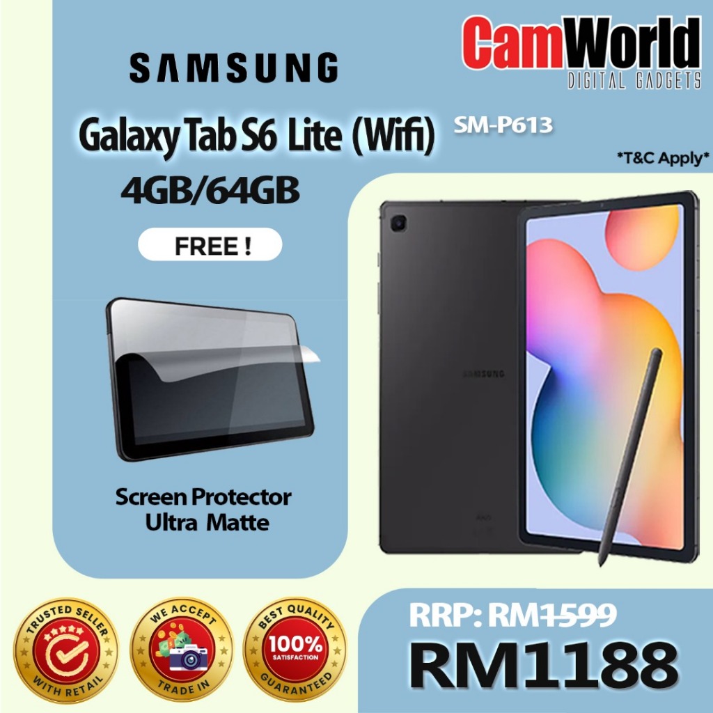 Samsung Galaxy Tab S6 Lite Wifi 2022 ( SM-P613 ) ( 4GB + 64GB ) With ...