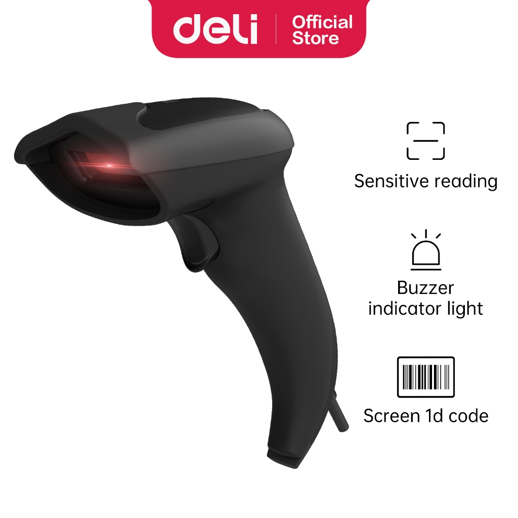 Deli Infrared Barcode Scanner 1D Reader USB CCD Wired Handheld Black ...