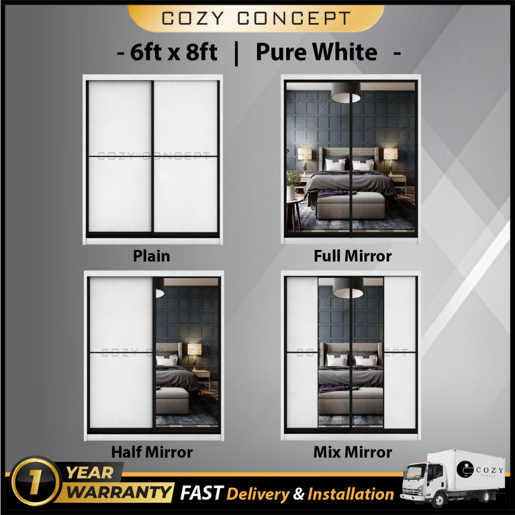 [FREE INSTALL] Almari Baju Full Cermin / Mirror Wardrobe Sliding Door ...