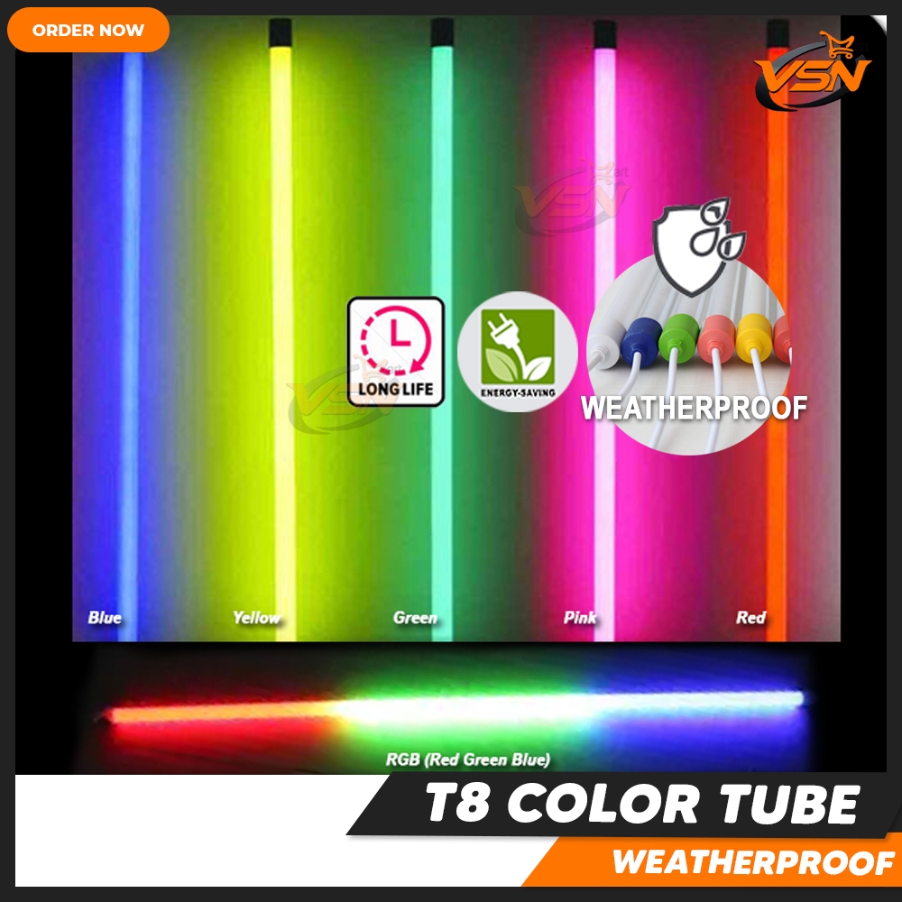 18W Weatherproof Colour Tube T8 LED 4 ft Multi Colour Light Red Yellow ...