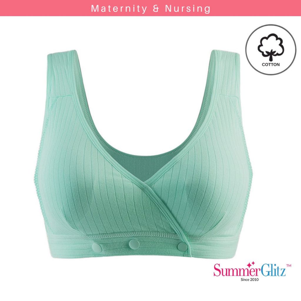SUMMERGLITZ Wireless Nursing Bra Cotton Breastfeeding Bra Ibu Menyusu ...