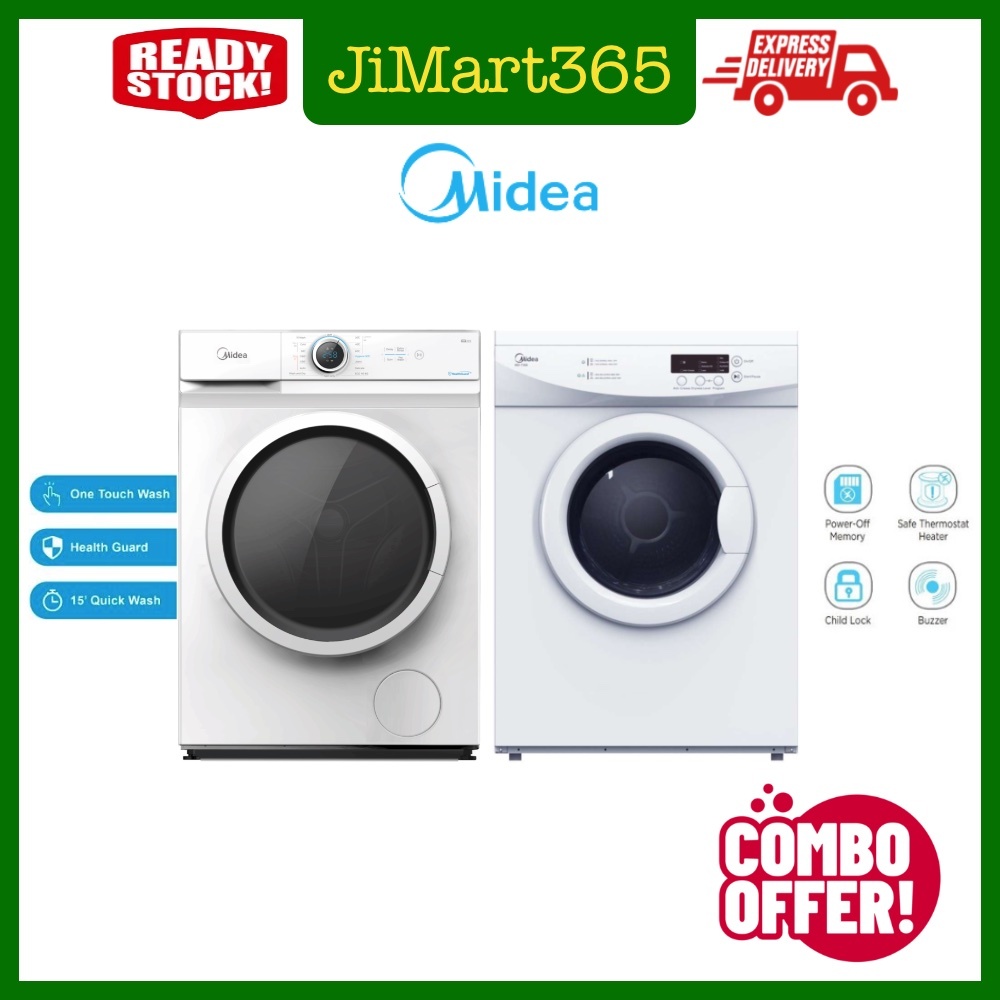 [COMBO] Midea 7.5KG Front Load Washing Machine MF-100W75 And 7KG Dryer MD-7388 | Shopee Malaysia