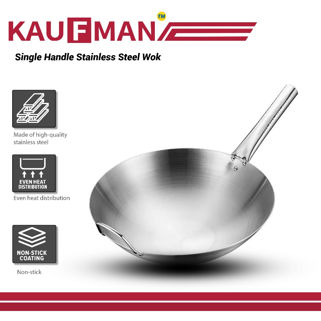 Single Handle Stainless Steel Wok (30,32,34,36,38cm) (Depth: 11.5cm ...