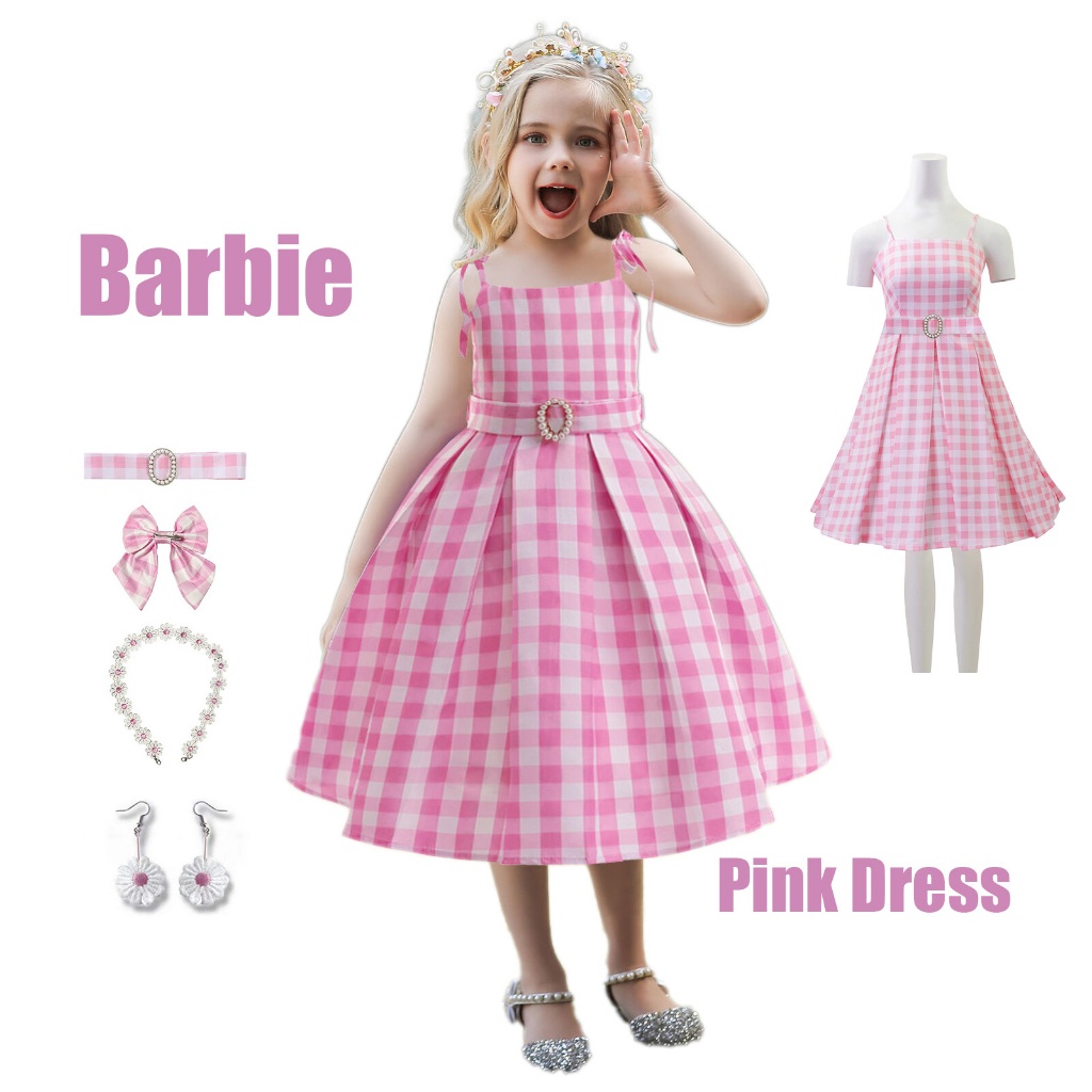 Ready Stock Girls Pink Princess Cosplay Costume Dress Barbie Movie ...