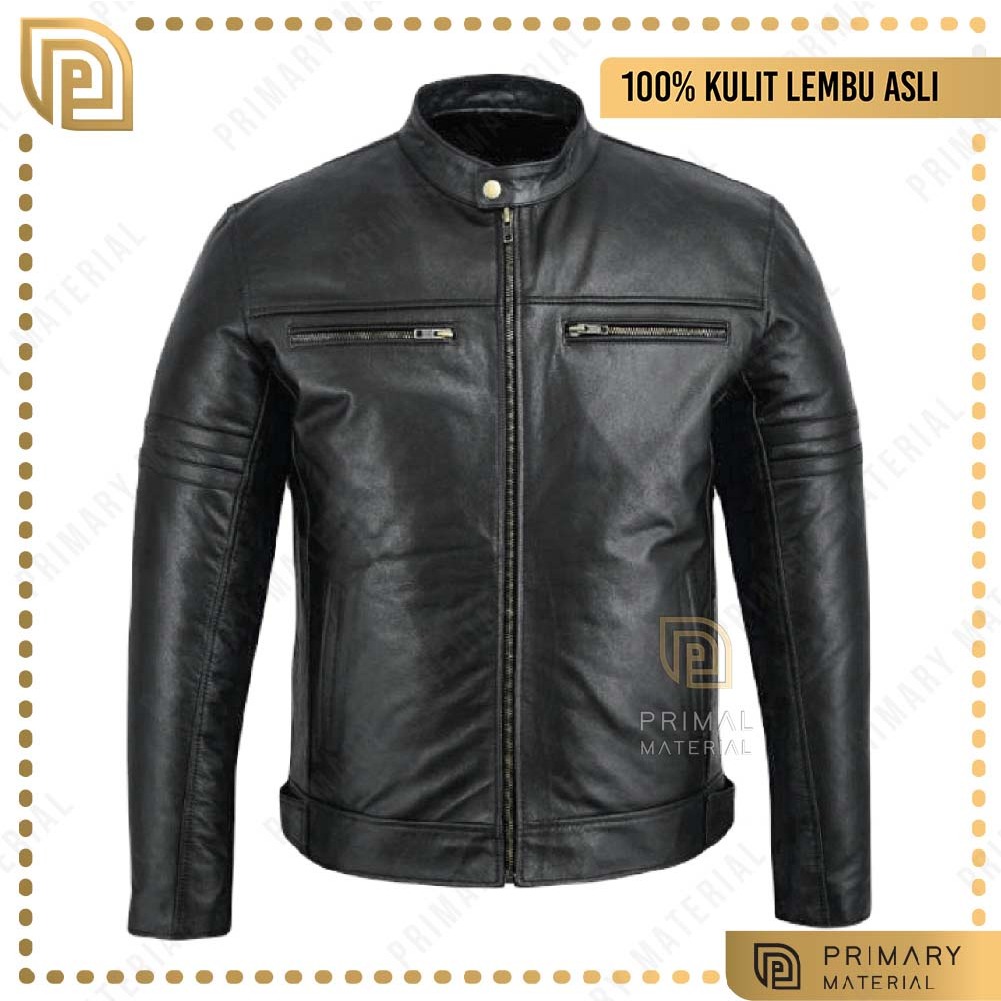 Cafe Racer Genuine Leather Jacket Motorcycle Jaket Kulit lembu Rider ...