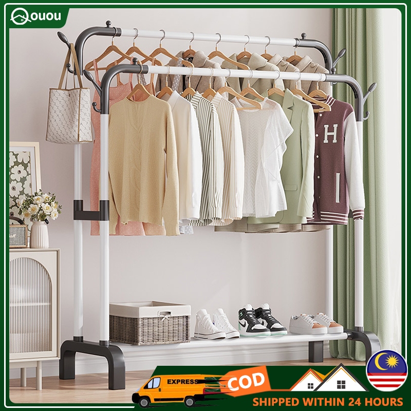 Single Double Rod Cloth Rack Strong Steel Clothing Hanger Rack Ampaian ...