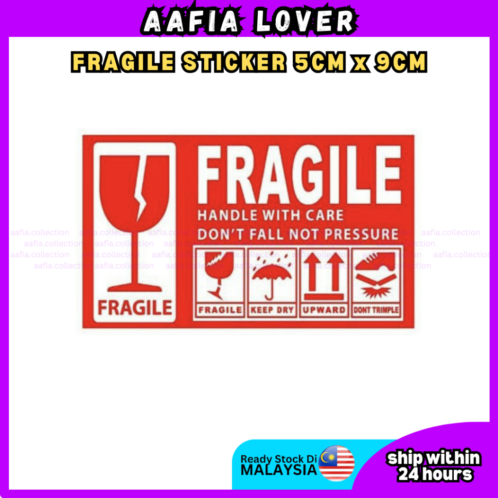 [MsiaReadyStok] 10/50/100 pcs Warning Fragile Sticker 5cmx9cm for box ...