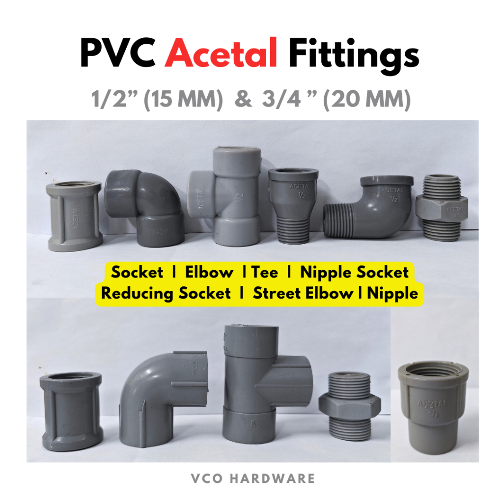 [ 1/2" (15mm) & 3/4" (20mm) ]Threaded PVC Acetal fittings/Grey Pipe ...