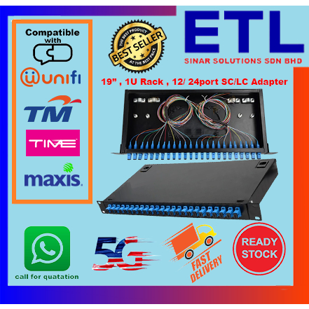 12 & 24 port Fiber Optic Patch Panel Rack Mount Tray c/w SC/UPC ...