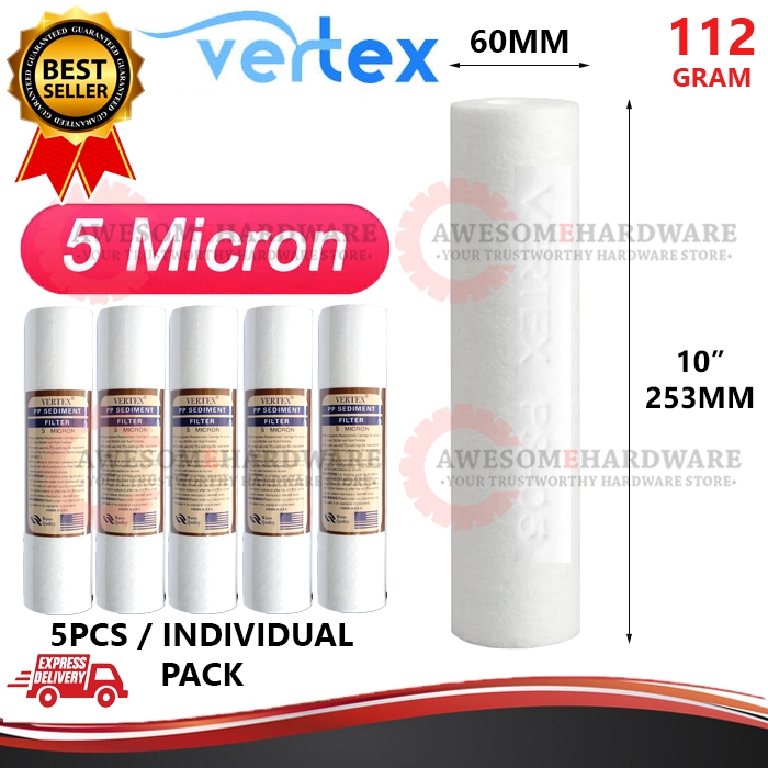 (5-IN-1) VERTEX PS05 5 MICRON 10" POLYPROPYLENE SEDIMENT PP WATER ...