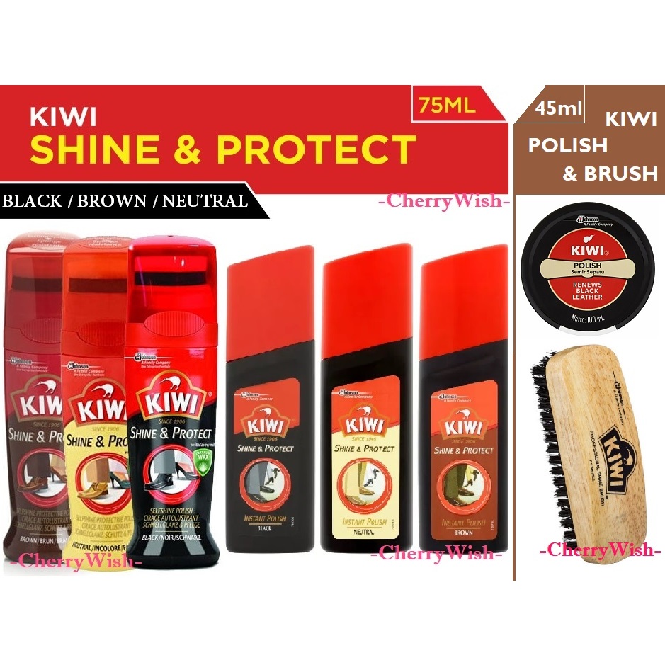 75ML KIWI Shine & Protect Instant Polish / 45ml Semir Sepatu Black /Natural /Brown Shoe Wax ...