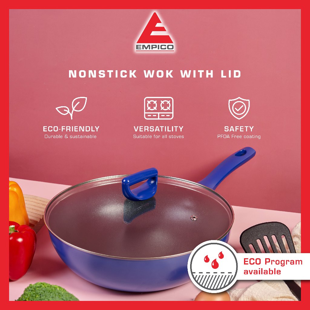 EMPICO Non-stick Aluminium Blue Wok (28cm) | Shopee Malaysia