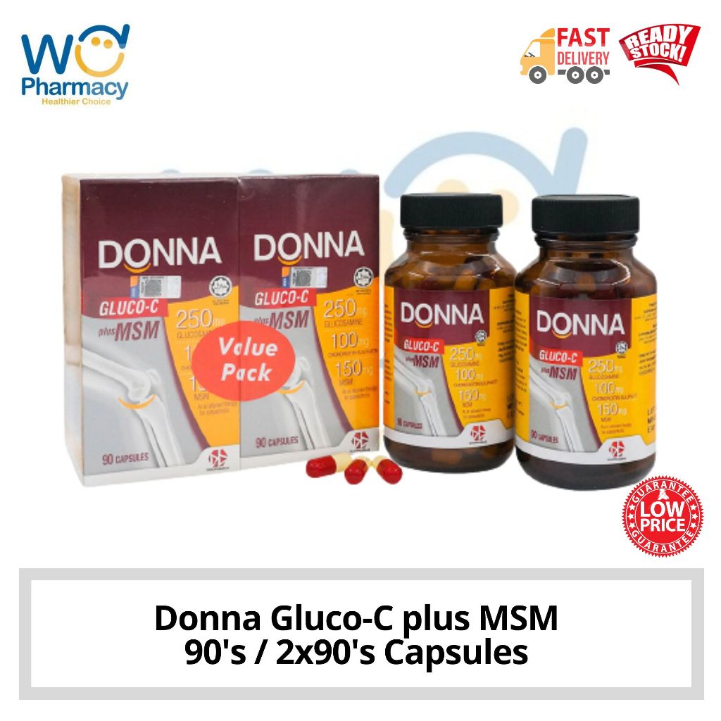 Donna Gluco-C plus MSM 90 Capsules (Glucosamine 250mg Chondroitin 100mg ...