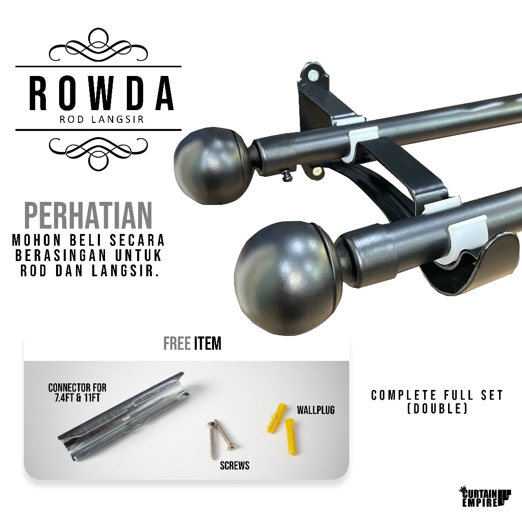 (READYSTOCK) ROWDA ROD DOUBLE curtain aluminium black colour curtain ...