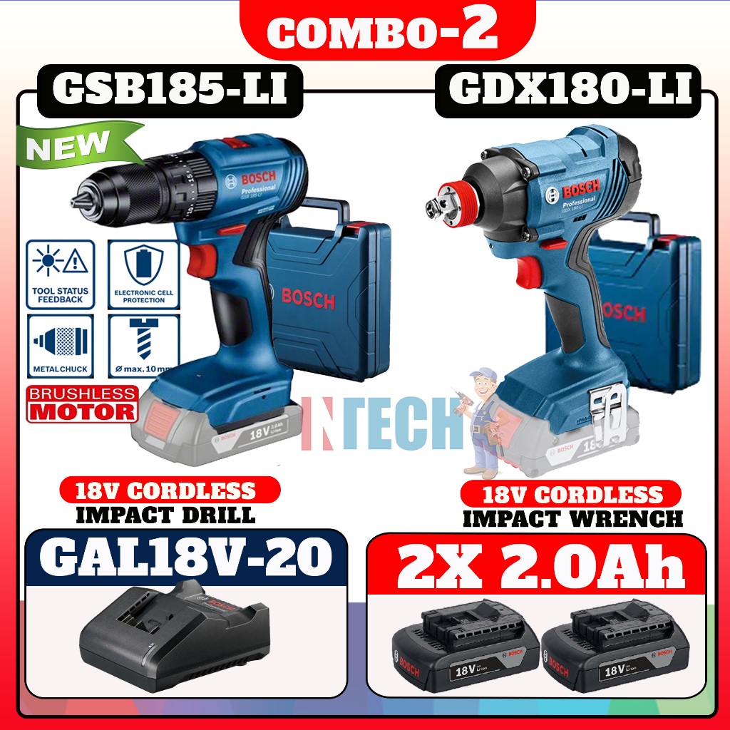 BOSCH COMBO 18V GSB185-LI (BM) CORDLESS IMACT DRILL + GDX180-LI ...