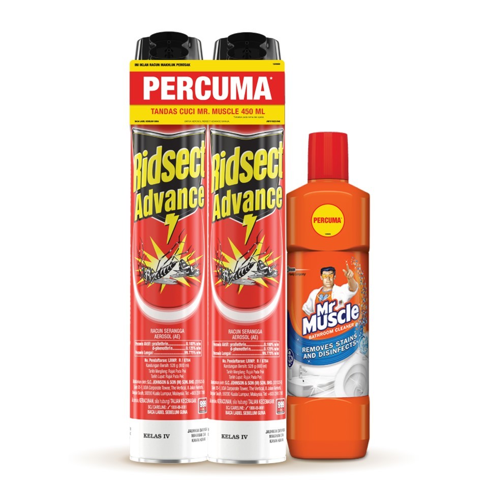 Ridsect Aerosol Advance 800ml x 2s (FOC Mr Muscle Removes Stains And ...