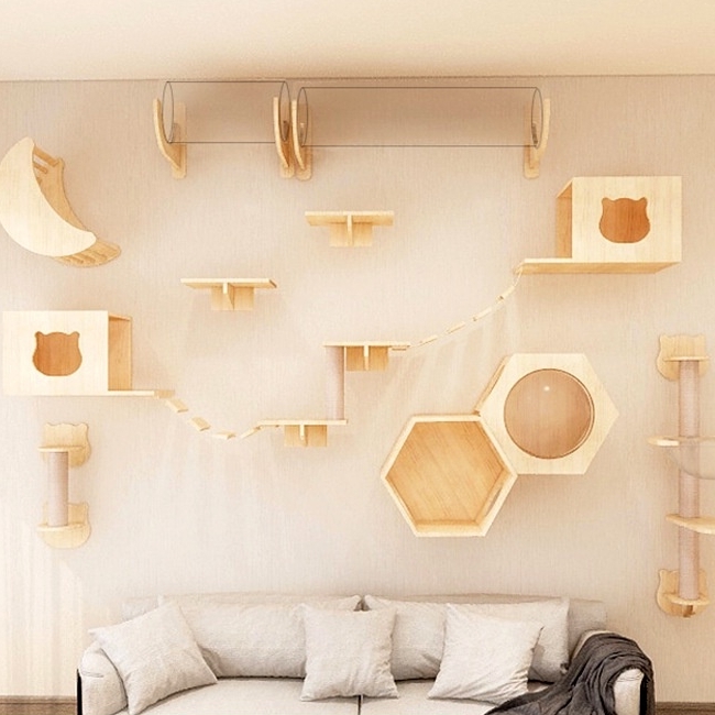 DIY Solid Wood Cat Wall Mounted Type Cat Tree Wall Cat Climbing Ladder ...