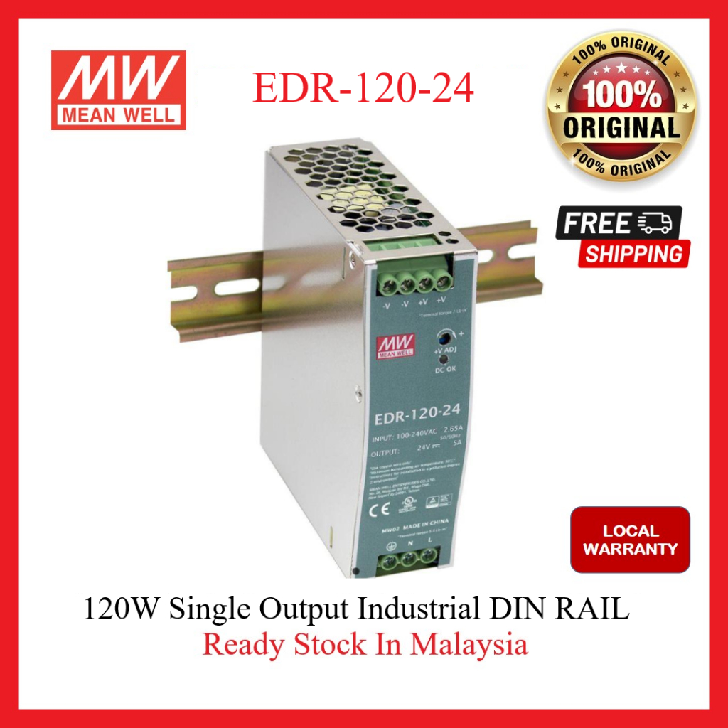 Mean Well EDR-120-24 din rail power supply 120W, 24V/5A | Shopee Malaysia