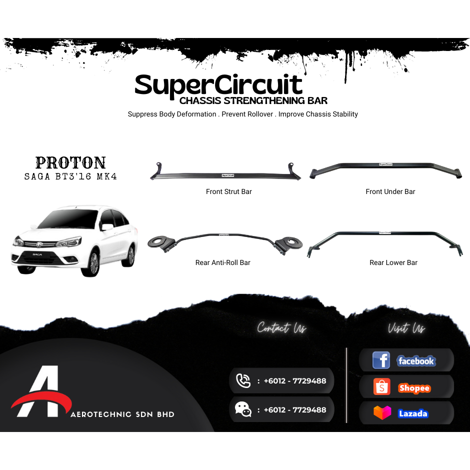 SuperCircuit Chassis Strengthening Safety Bar Proton Saga (BT) 2008 ...
