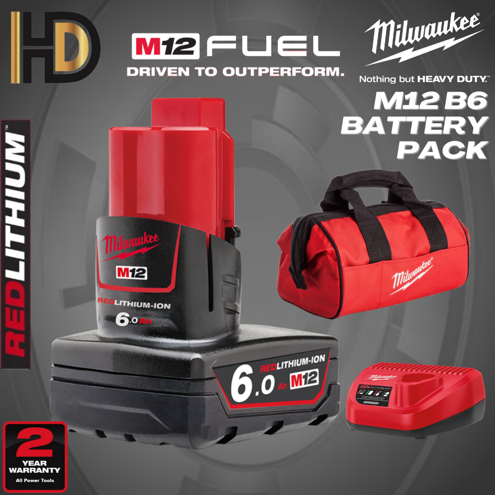 Milwaukee M12 6.0AH Battery / Milwaukee Red Lithium Battery / 2 Year ...