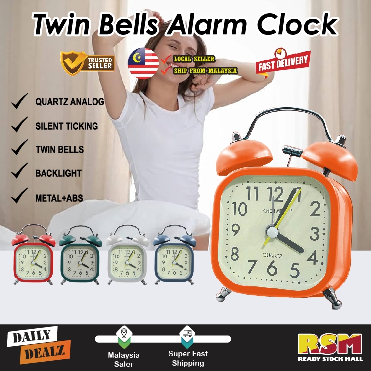 Mini Square Alarm Clock Retro Analog Twin Bell with Backlight Loud ...