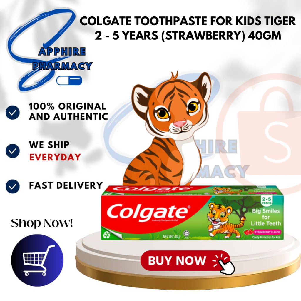 COLGATE TOOTHPASTE FOR KIDS TIGER 2 - 5 YEARS (STRAWBERRY) 40GM ...