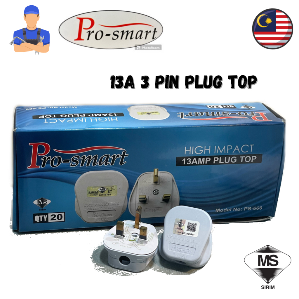 Pro-Smart 3 Pin Plug Top 13A (SIRIM Approval) 13Amp 3 Pin Kepala Plug ...