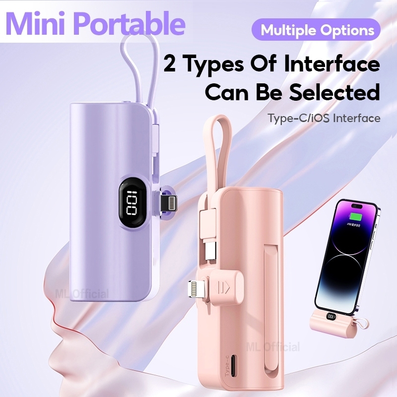 Capsule Mini Portable Power Bank 5000mAh Android Type-C & IOS Mini ...