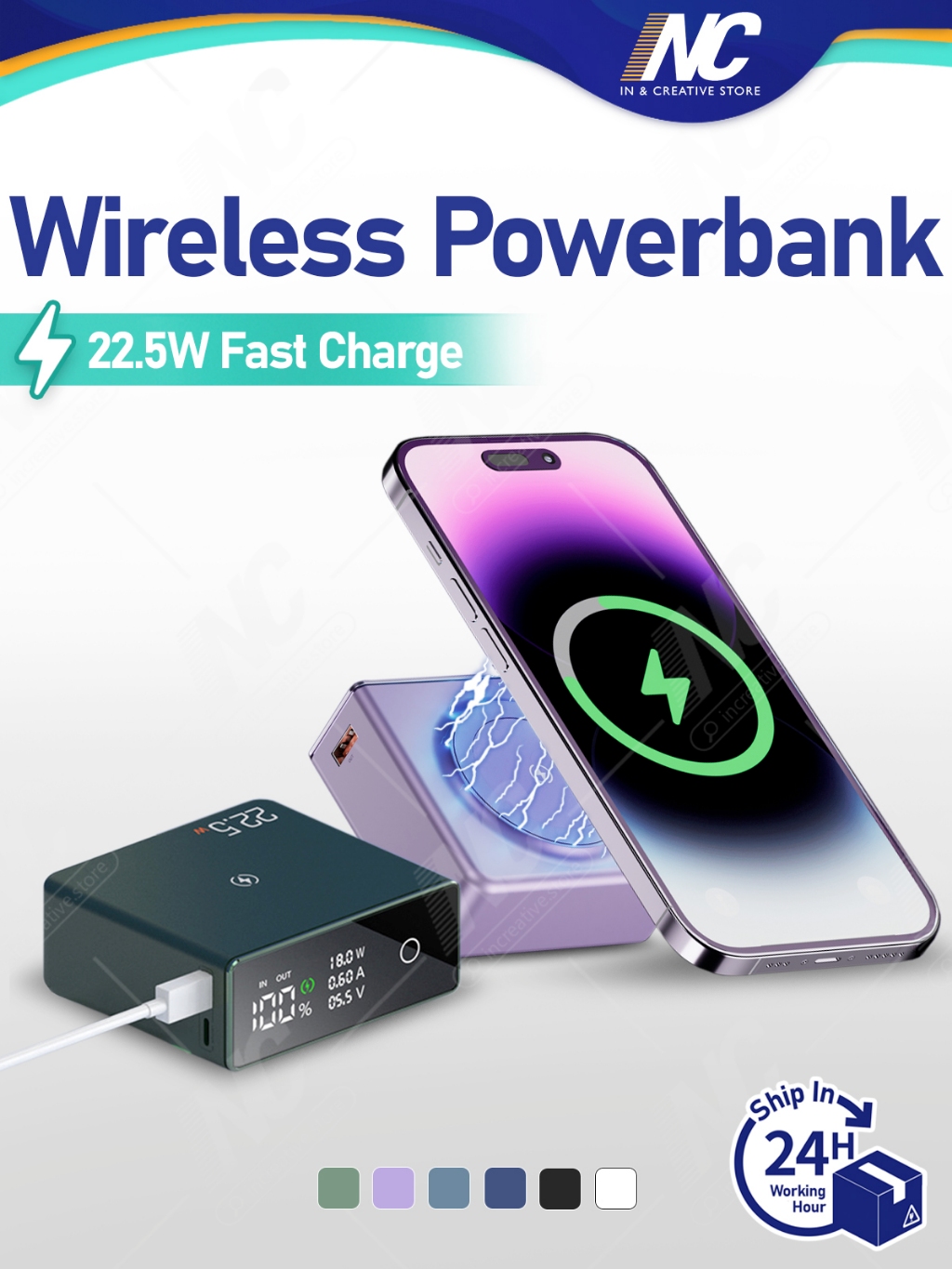 Wireless Fast Charge Power Bank Charge LED Indicator for iPhone/Android ...