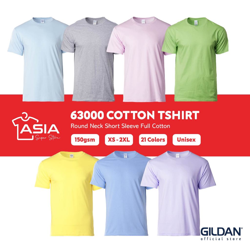 ASSIASUPERSTORE x GILDAN XS-2XL Cotton Round Neck Tshirt Unisex 150gsm Softstyle Baju Kosong ...
