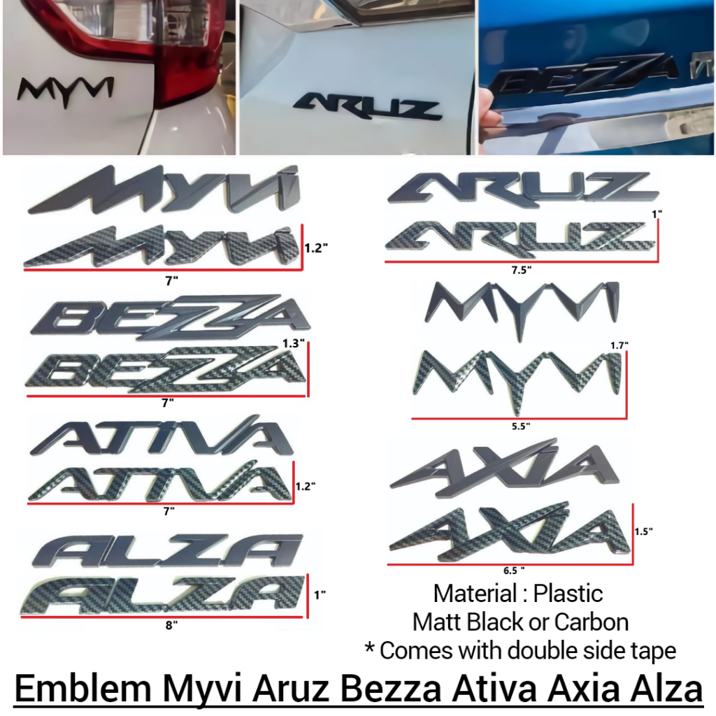 Perodua matte black & carbon look emblem logo rear bonet myvi bezza ...