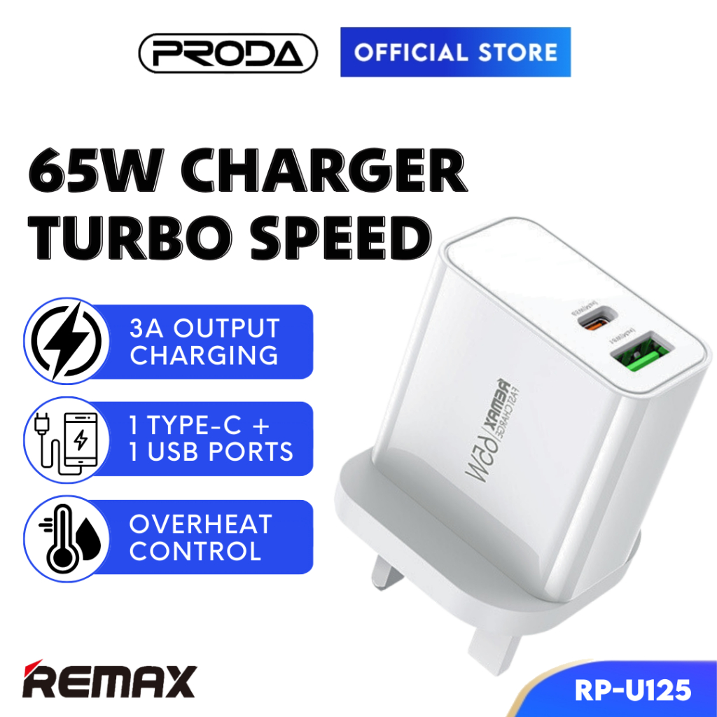 REMAX Charger Portable Fast Charging 65W Phone Android 3-Pin Plug PD ...