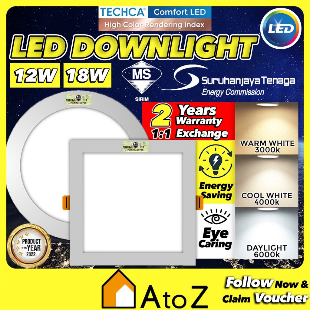 [SIRIM] LED Downlight 7W 12W 18W Lampu Siling Rumah Square Round Down ...