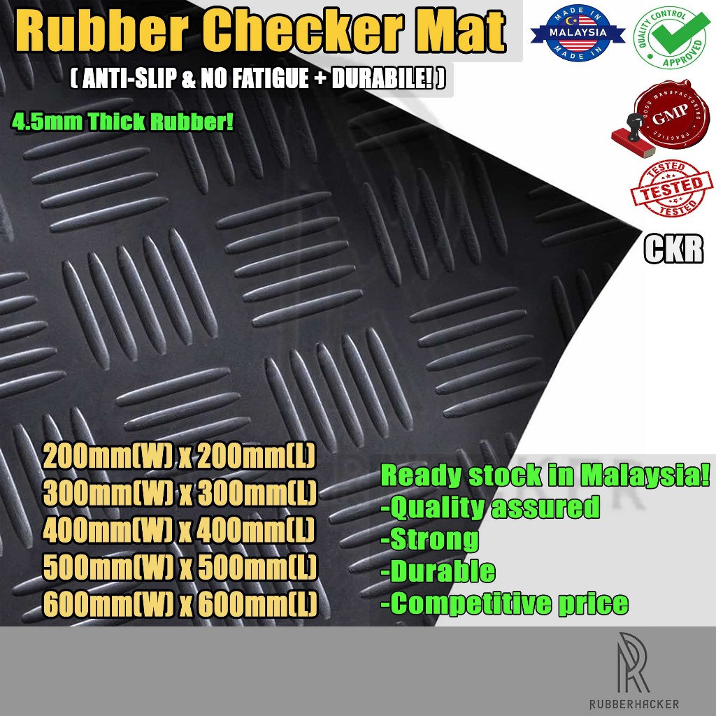 Checker Rubber Floor Mat 4.5mm Thick 200mm to 600mm Various Sizes ...