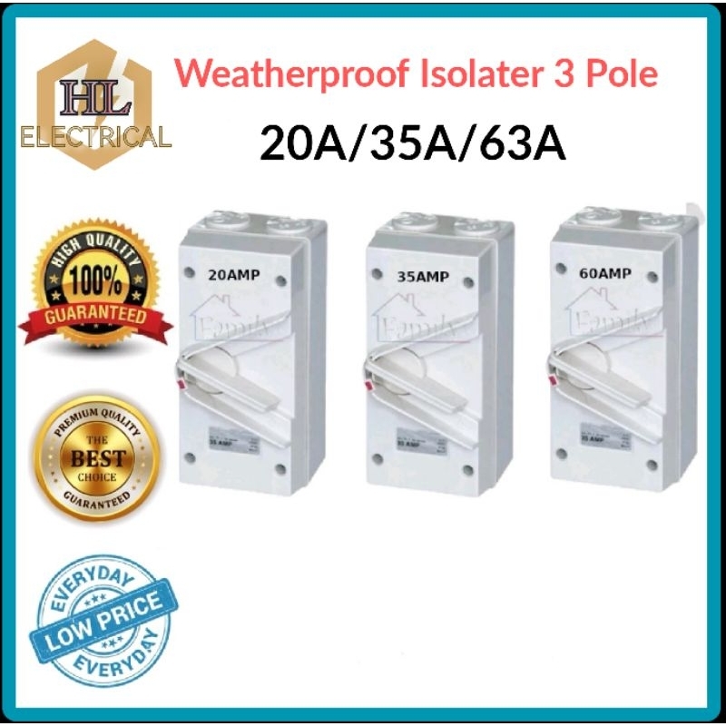 IP 66 3 POLE ISOLATER SWITCH [WEATHERPROOF SURFACE SWITCH] 20A/35A/63A | Shopee Malaysia