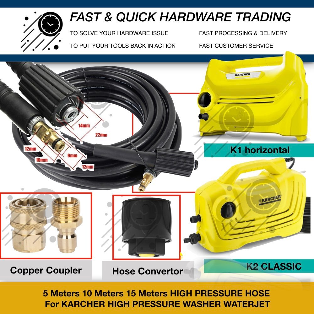 KARCHER 5M 10M 15M 30M PRESSURE SCREW HOSE K2 CLASSIC K1 HORIZ CLEANER WASHER WATERJET K 1 K 2 ...