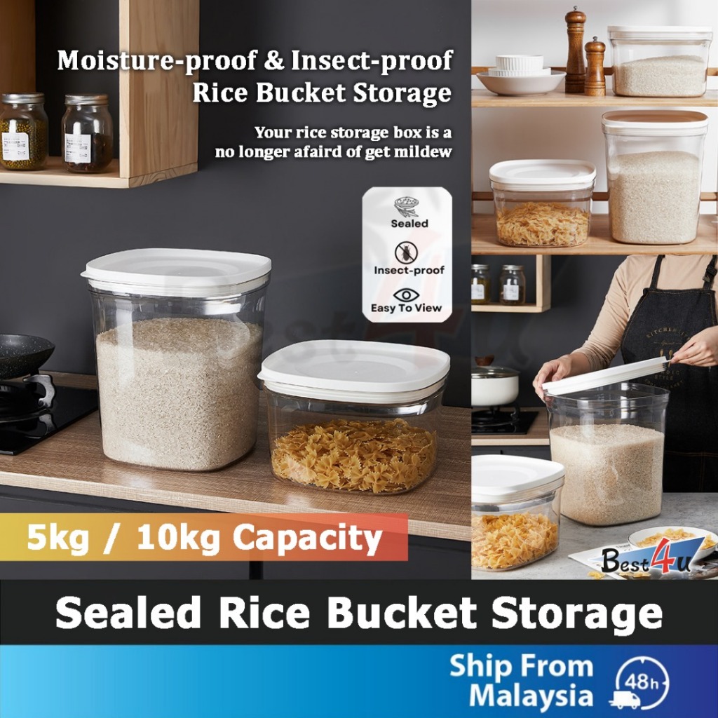 BEST4U 5/10kg Transparent Grain Storage Container with Measurement Cup ...