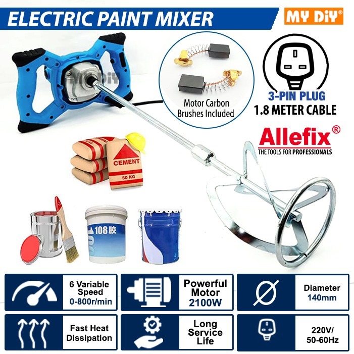 ALLEFIX Paint Mixer 2100W 6 Speed Electric Blender Power Tool Cement ...