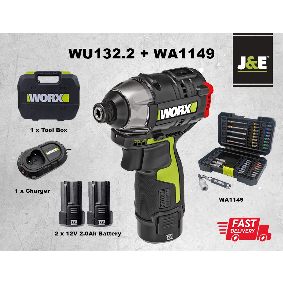 J&E WORX PROFESSIONAL WU132 12V Brushless Motor Lithium Battery 3 Speed ...
